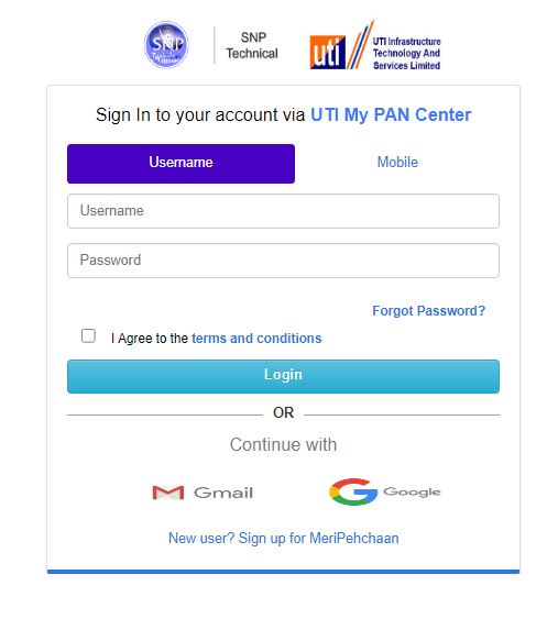 Login - SNP UTI My Pan Center